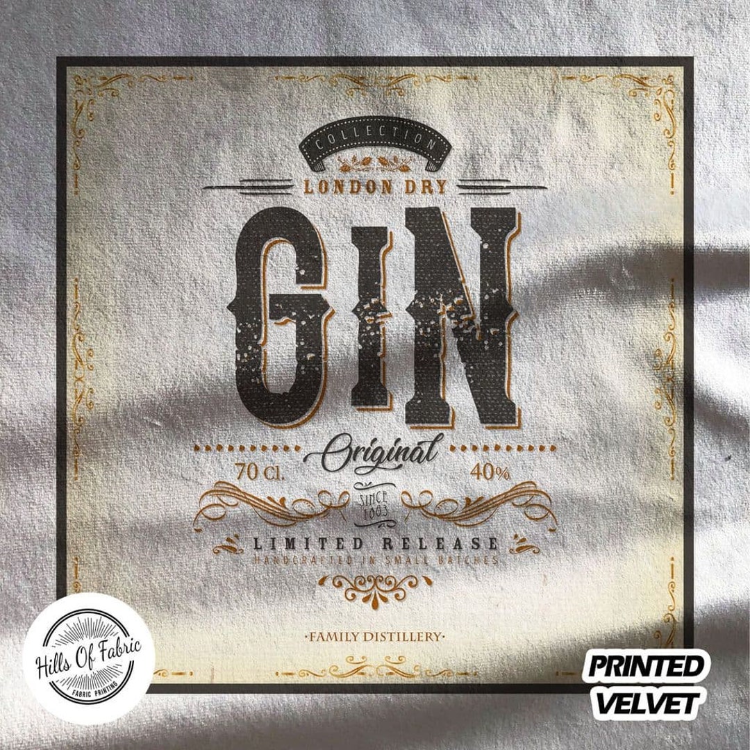 London Dry Gin - Fabric Panels Cushion Panels Velvet Cotton Polycotton ...