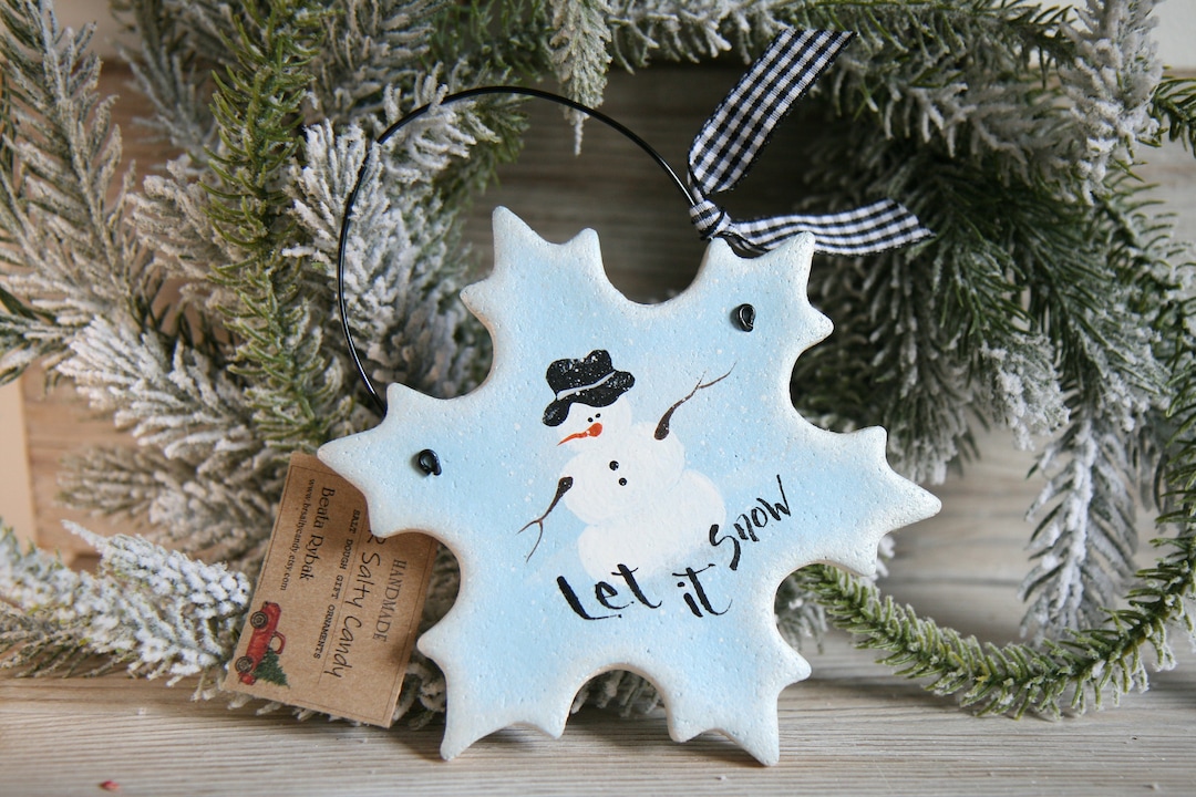 Large Hand Painted Salt Dough Snowflake Hanging Ornaments Winter ...