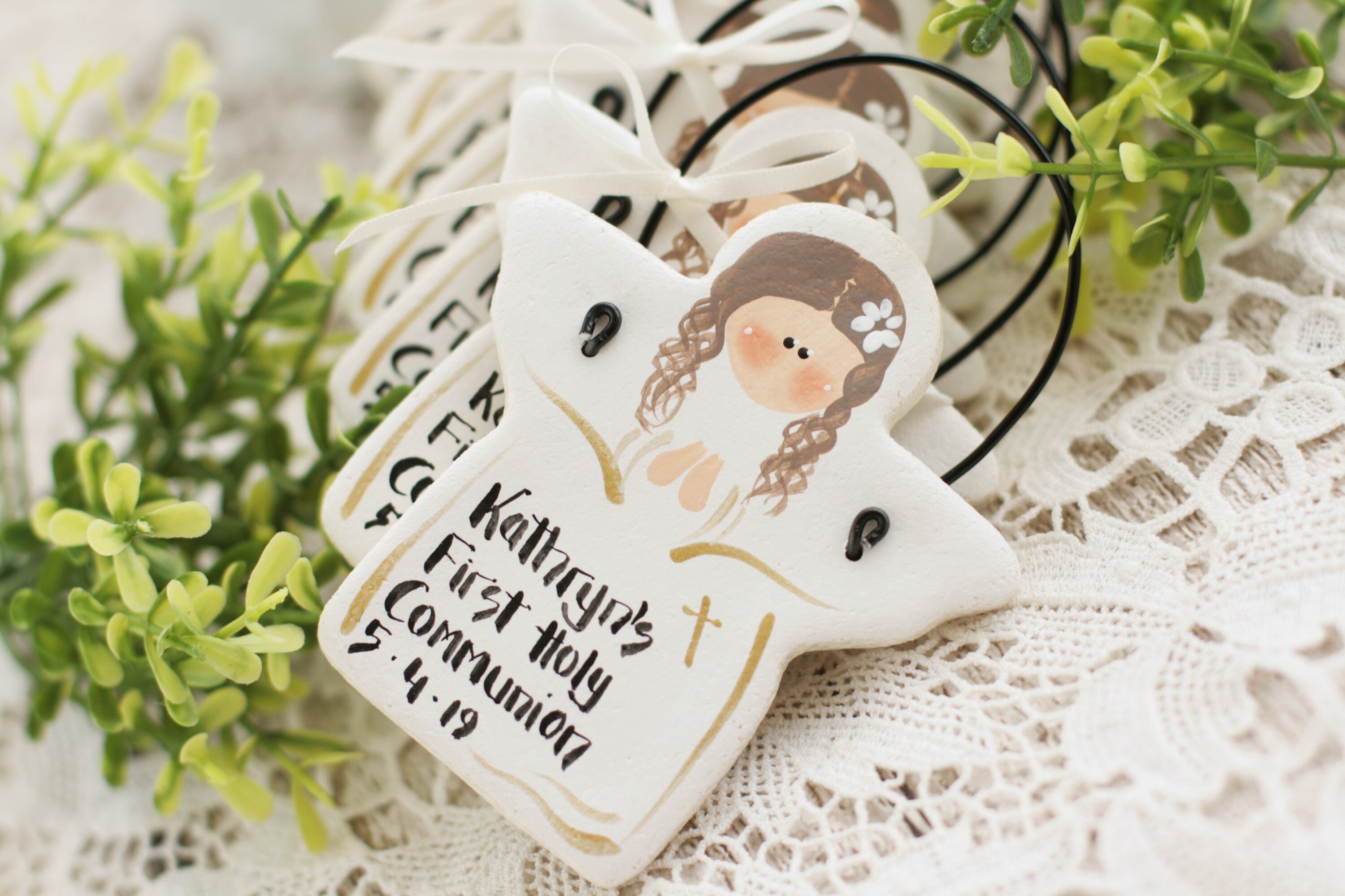 Set of 6 Personalised Salt Dough Angel Baptism 1st Communion | Etsy