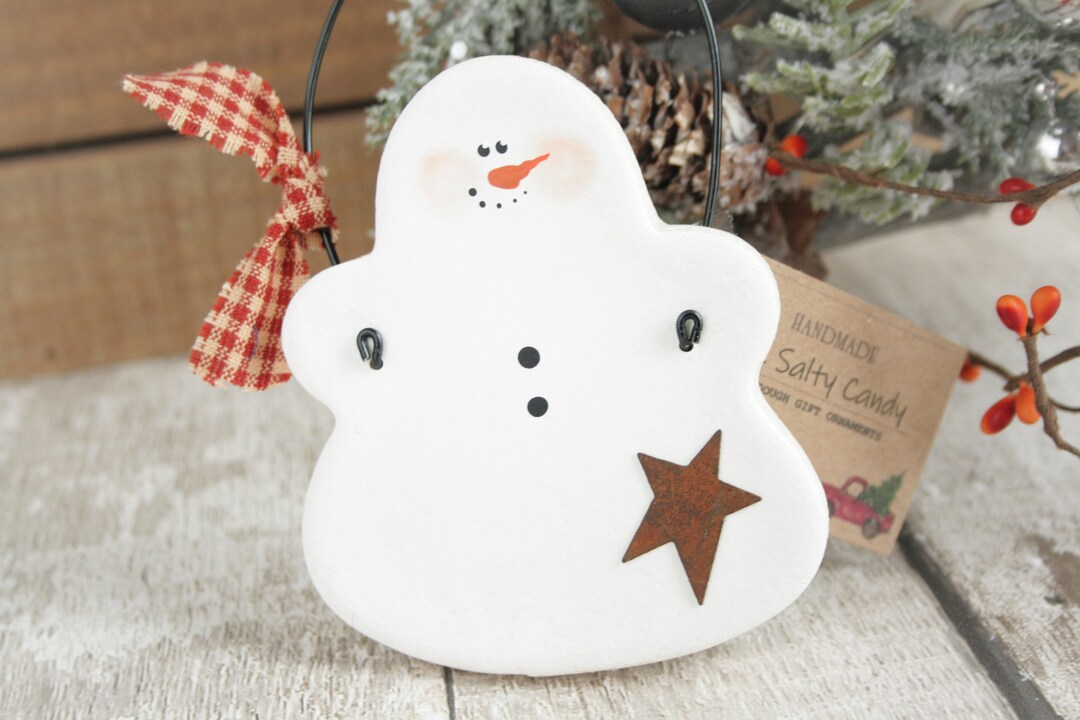 Salt Dough Primitive Snowmen With Rusty Star, Christmas Gift, Tree ...