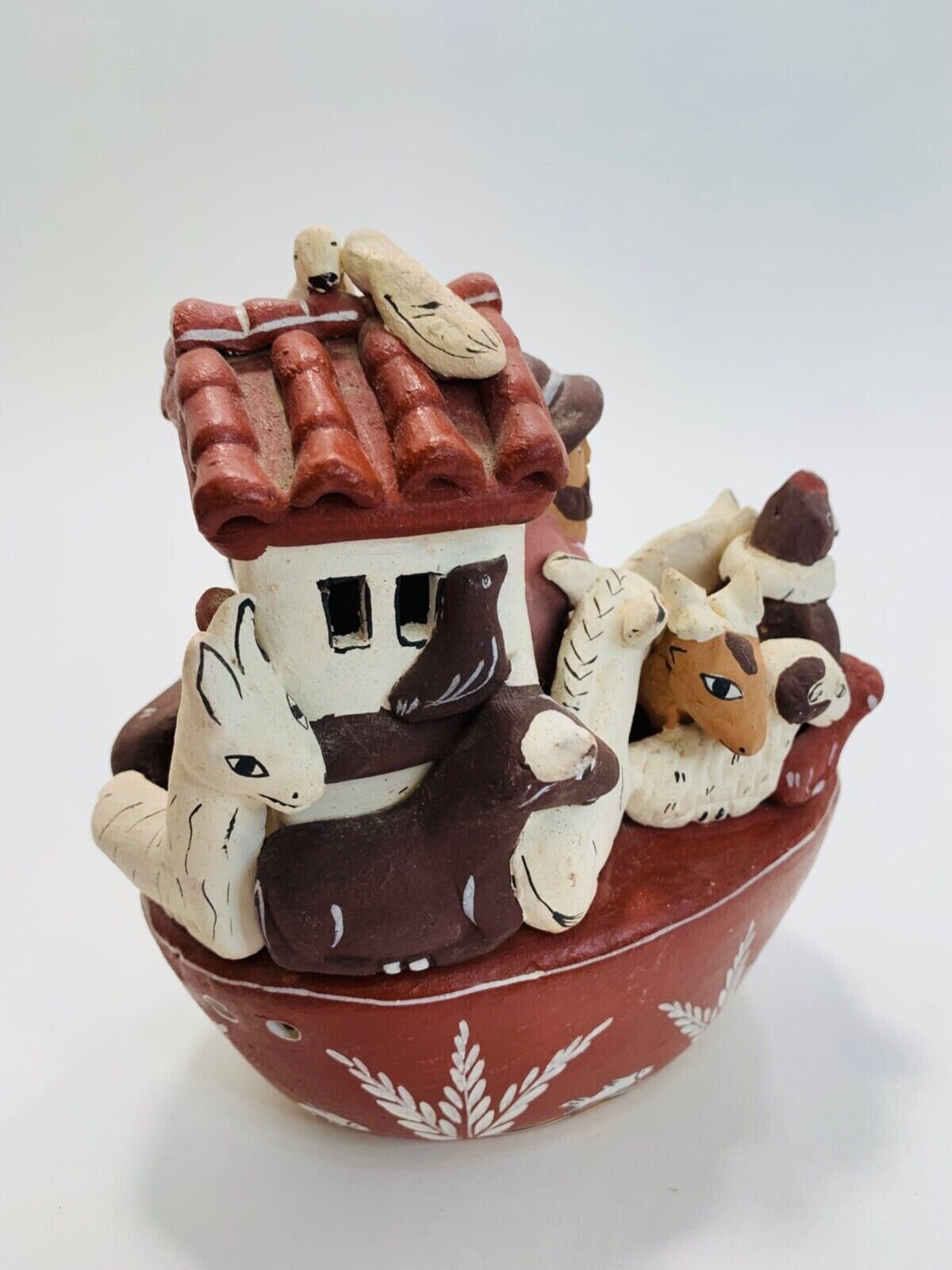 NOAH'S ARK Folk Art Clay Pottery Hand Made in Peru Terra Cotta Bible ...