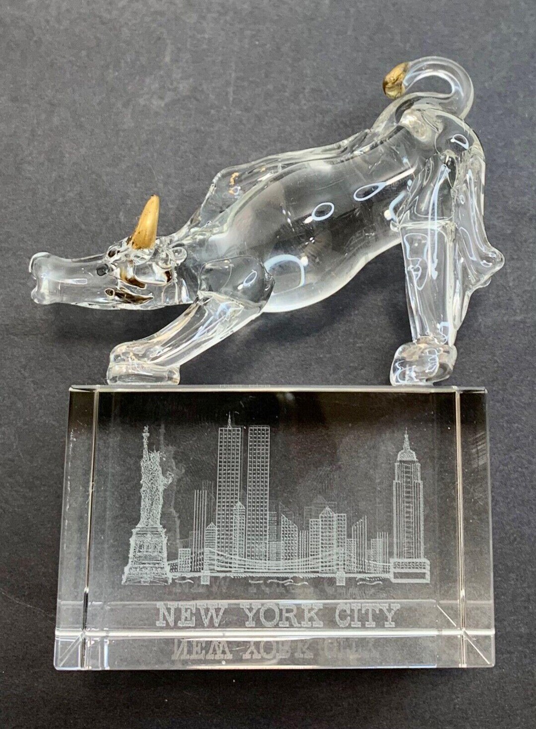 Wall Street Bull Paperweight New York City Etched Glass Paperweight ...