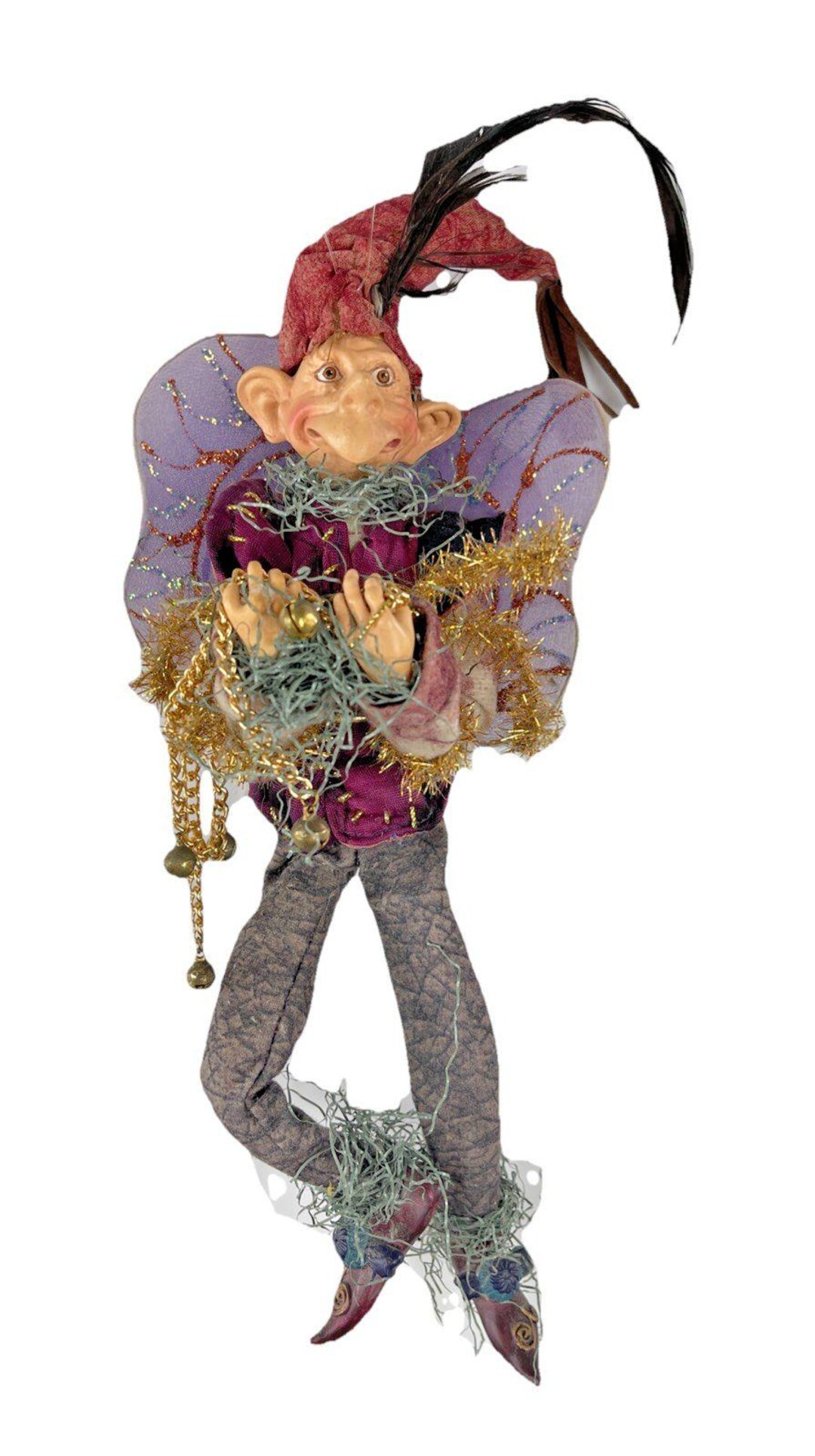 Vintage Jester Fairy Elf Posable Doll Hanging Ornament Ornate Elf Fairy ...
