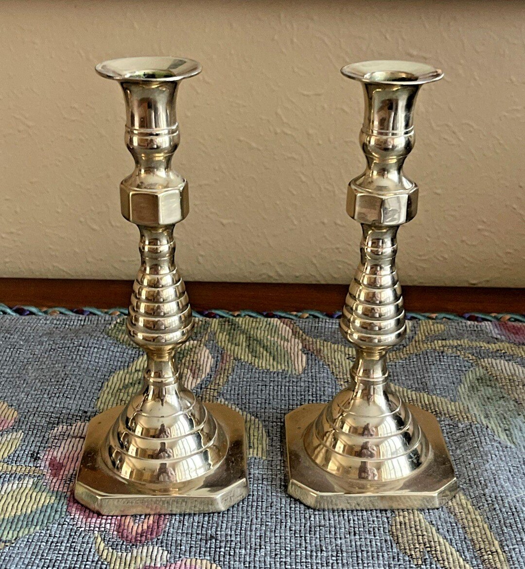 2 Vintage Hampton Brass Candlestick Holders HEAVY Weight 8" Tall ...