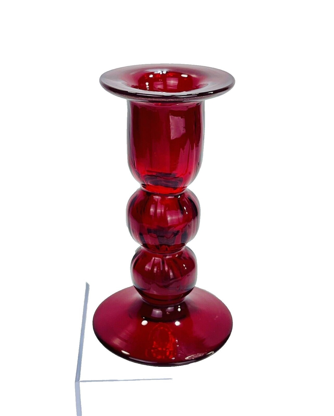 Vintage Ruby Red Glass Candle Holder Hand Blown Swirled Ribbed Bulbs ...