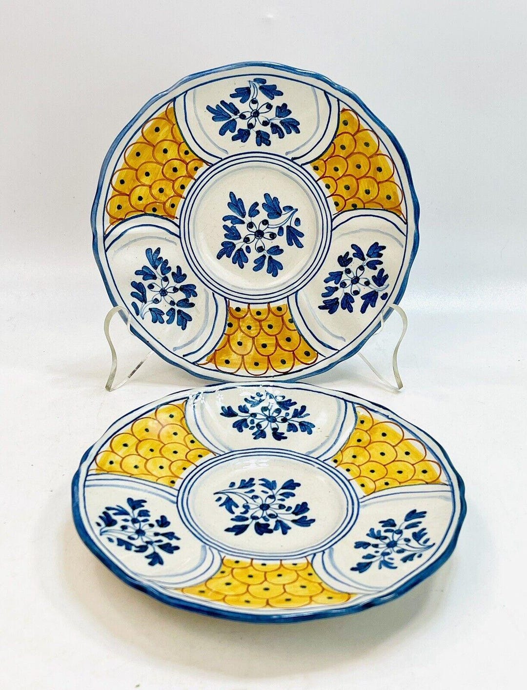 2 GRAZIA DERUTA Italy for GUMP'S Dish Saucers Plates Orange Scales Blue ...