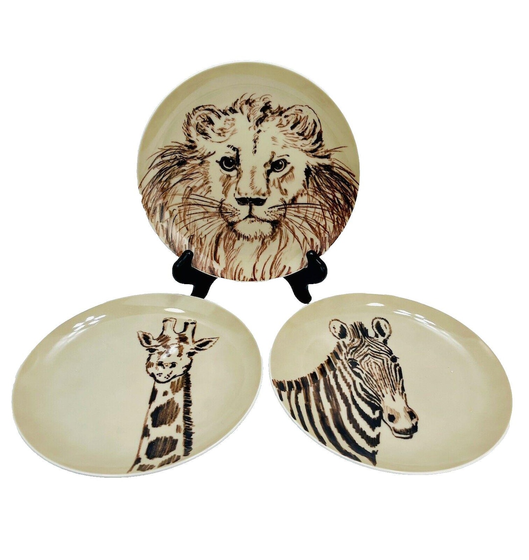 Vintage Fitz & Floyd Plates Jungle Safari Animals LION GIRAFFE ZEBRA ...