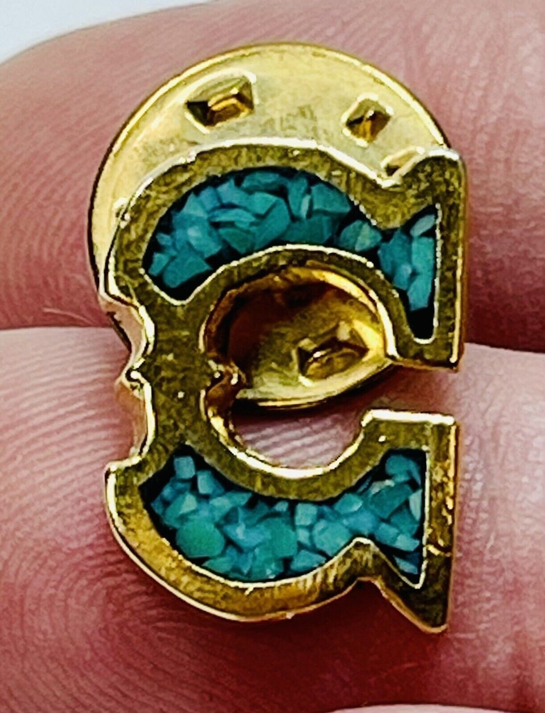 VINTAGE Letter c Lapel Pin / Hat Jacket Pin / Crushed Turquoise Gold ...