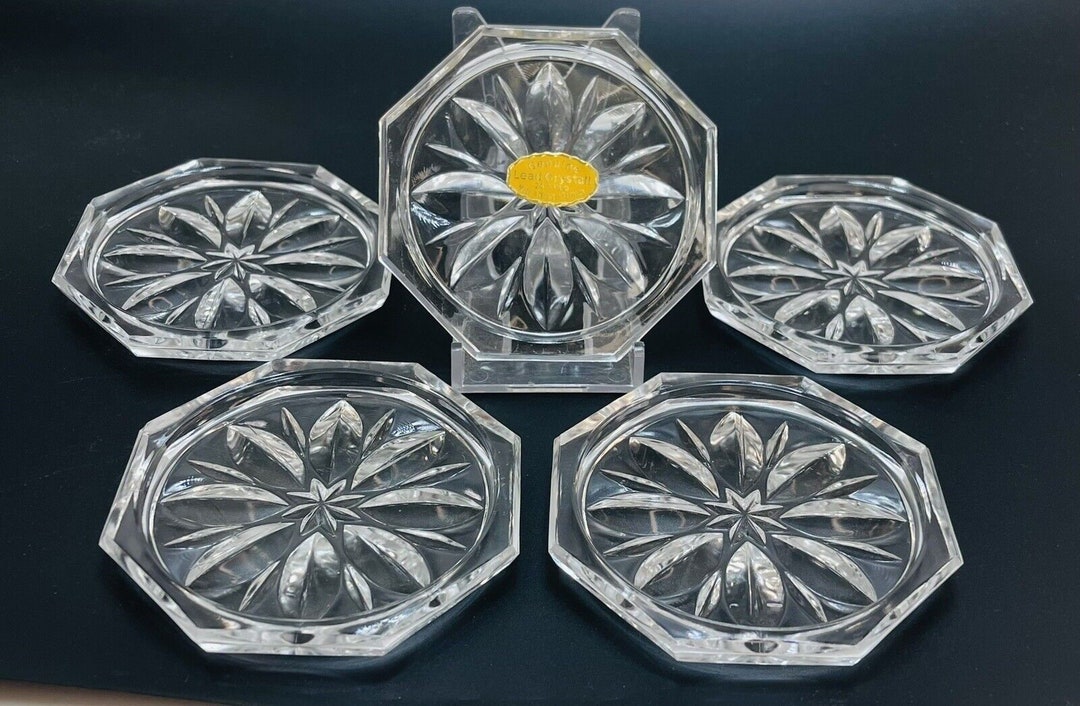 Vintage Lead Crystal Clear Glass COASTERS SET of 5 Octagon Made in ...
