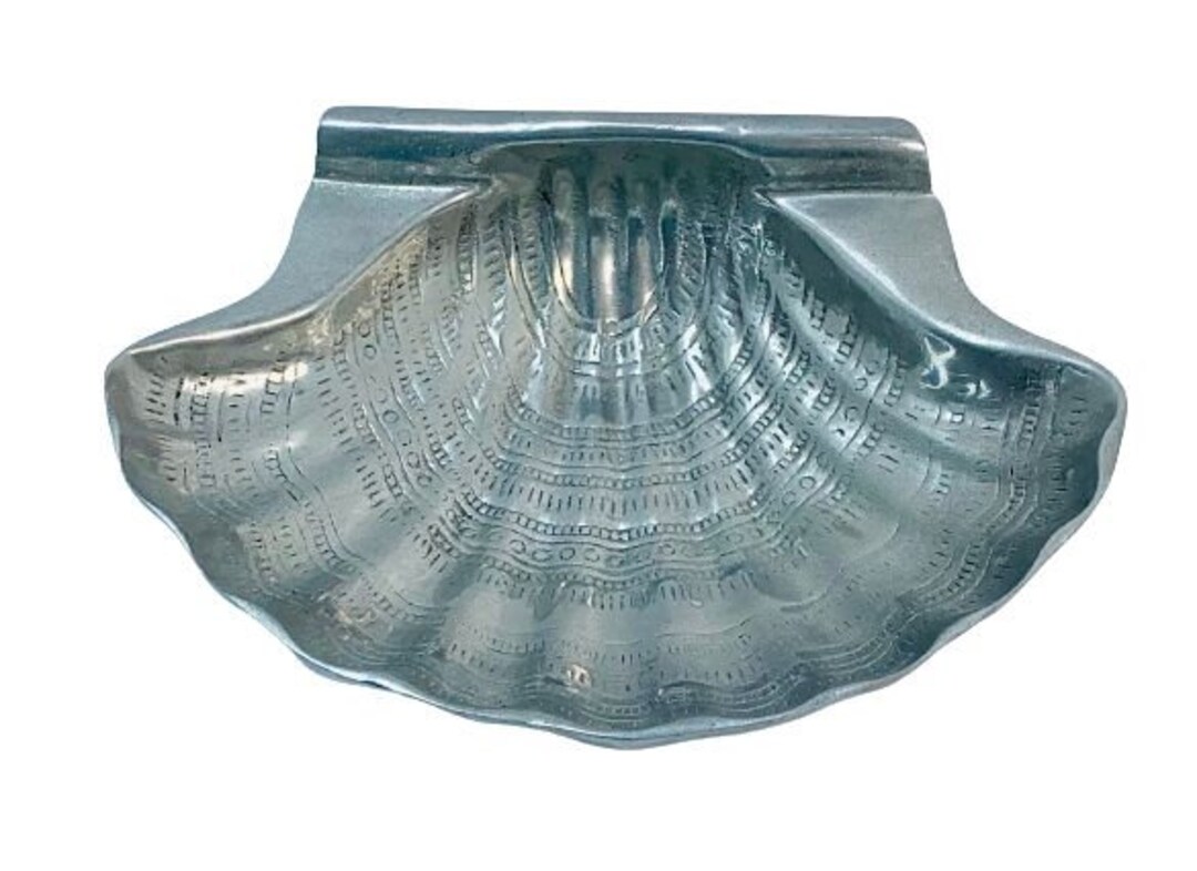 Vintage Metal Pewter Tone Seashell Bowl Clam Scallop Shell Bowl Large ...