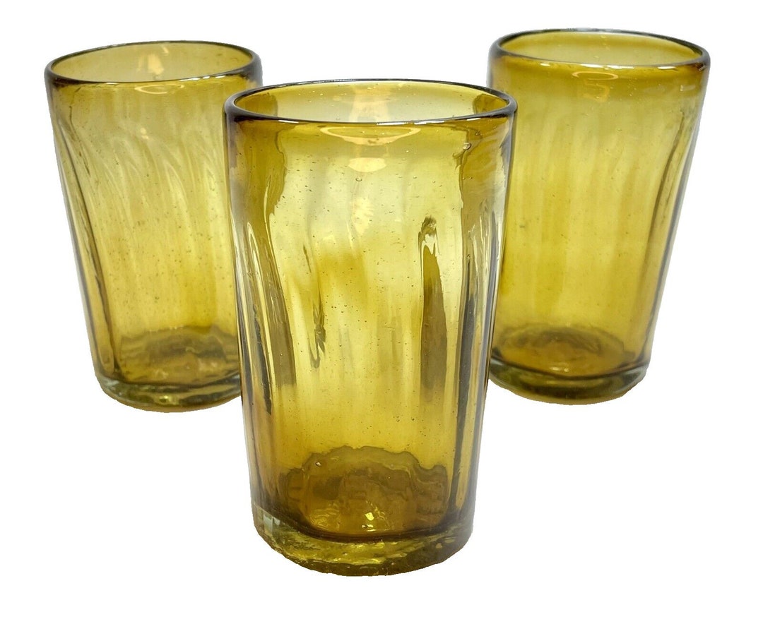 Vintage Amber Seed Bubble Glass Tumblers Handblown Swirl Rough Pontil ...