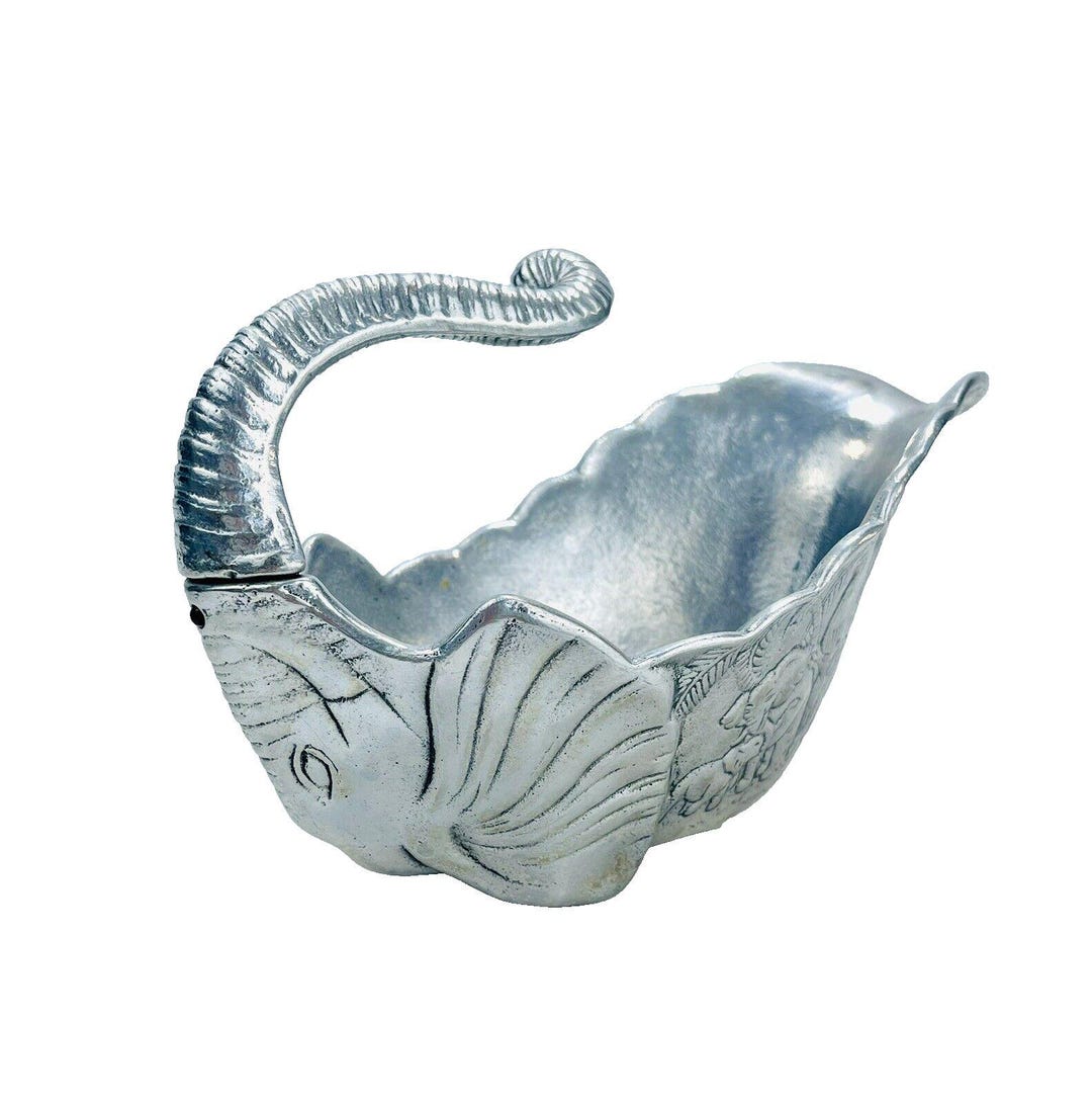 Vintage 1989 Arthur Court ELEPHANT Bowl Aluminum Gravy Sauce Boat ...