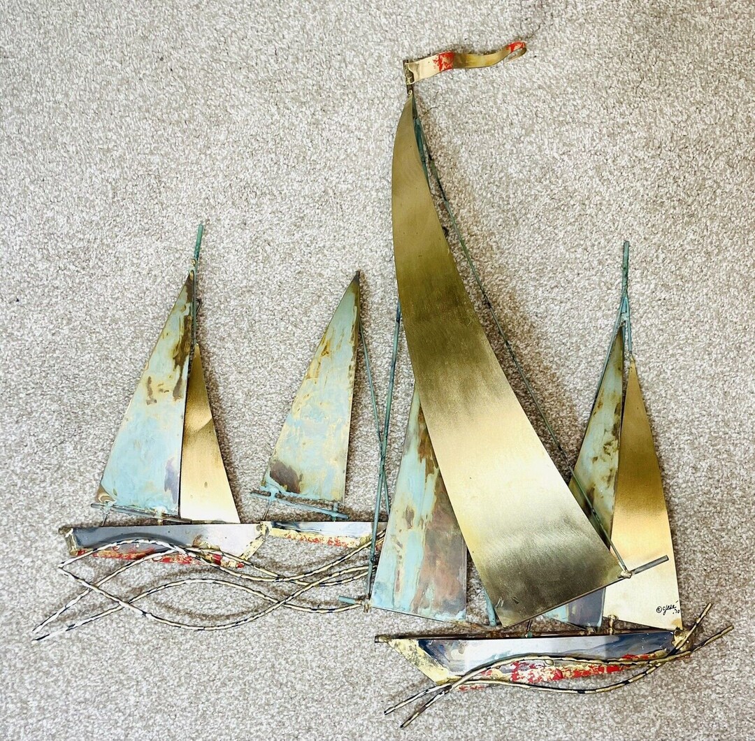 Curtis JERE Sailboat Regatta Metal Wall Art Sculpture 70s Mid Century Modern Artwork Brutalist ...