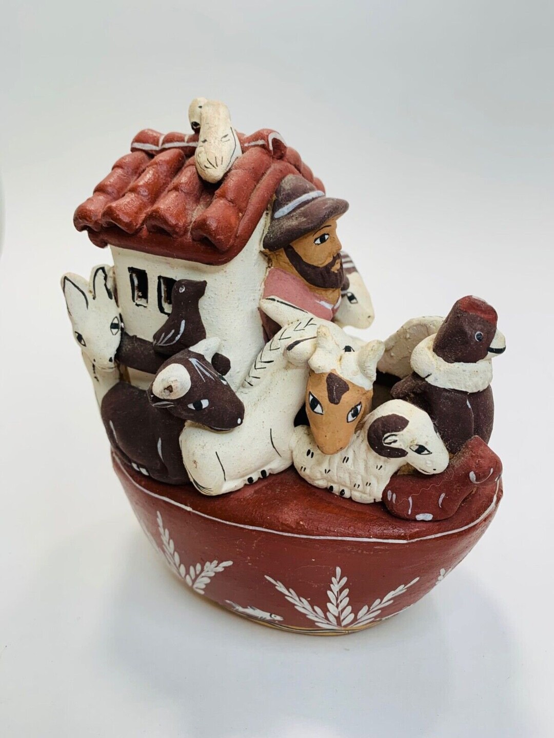 NOAH'S ARK Folk Art Clay Pottery Hand Made in Peru Terra Cotta Bible ...