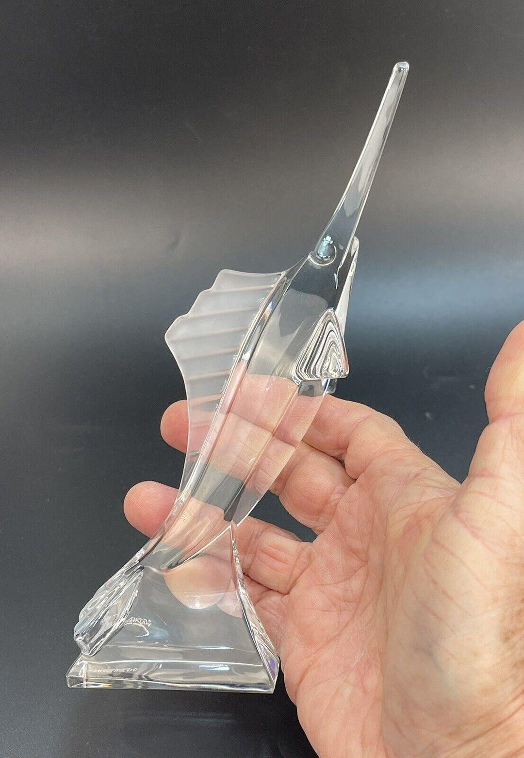 JG DURAND France Crystal Sailfish 7" Clear Glass Marlin Fish Signed ...