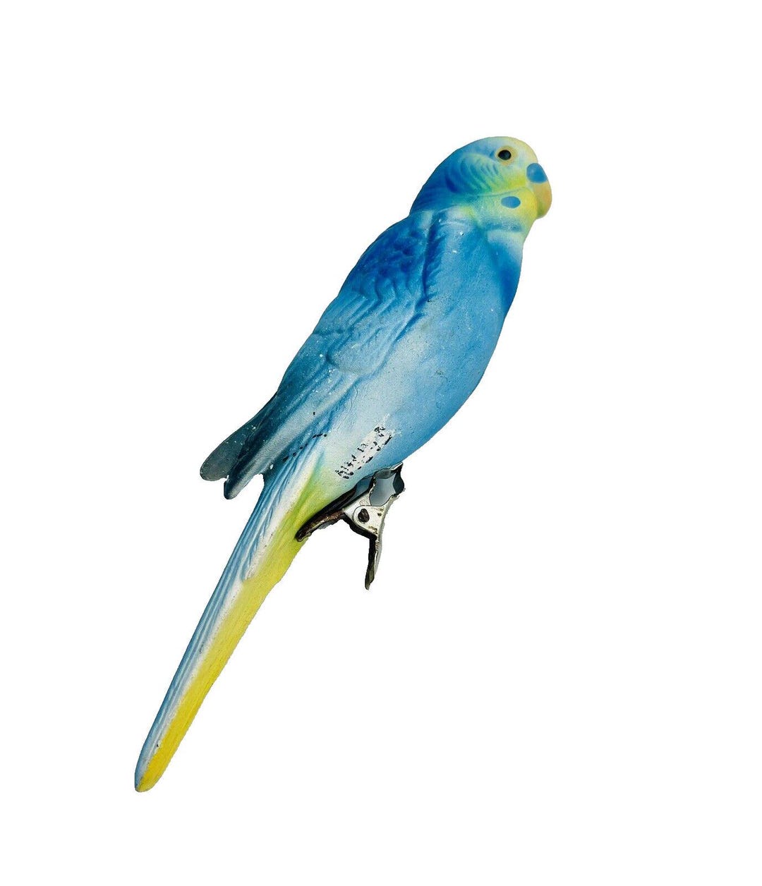 Vintage Blue PARAKEET Budgie Ceramic CLIP on BIRD Bisque Ornament ...