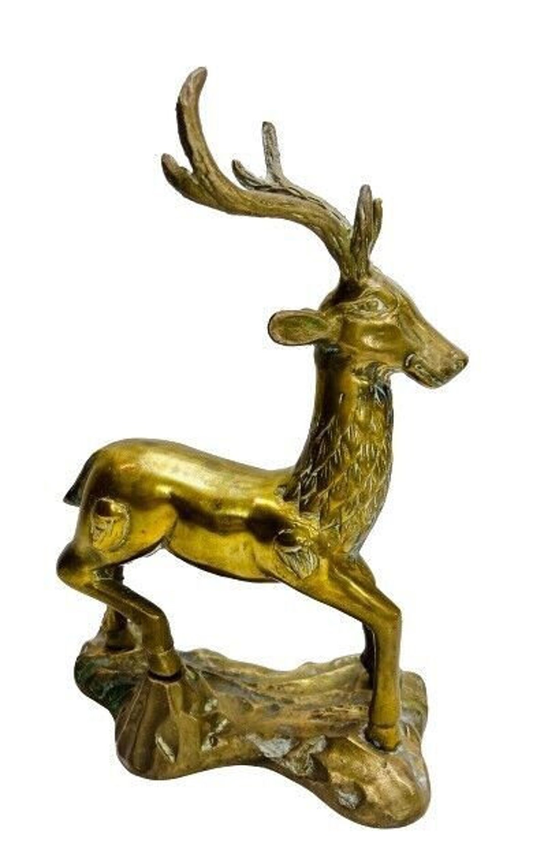 Vintage BRASS Deer Buck Reindeer With Antlers; 10" Standing Brass Stag ...