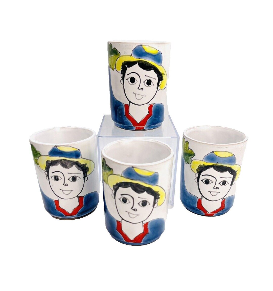 Nino Parrucca Italy Handpainted Cups SET of 4 Boy With Hat Holding ...