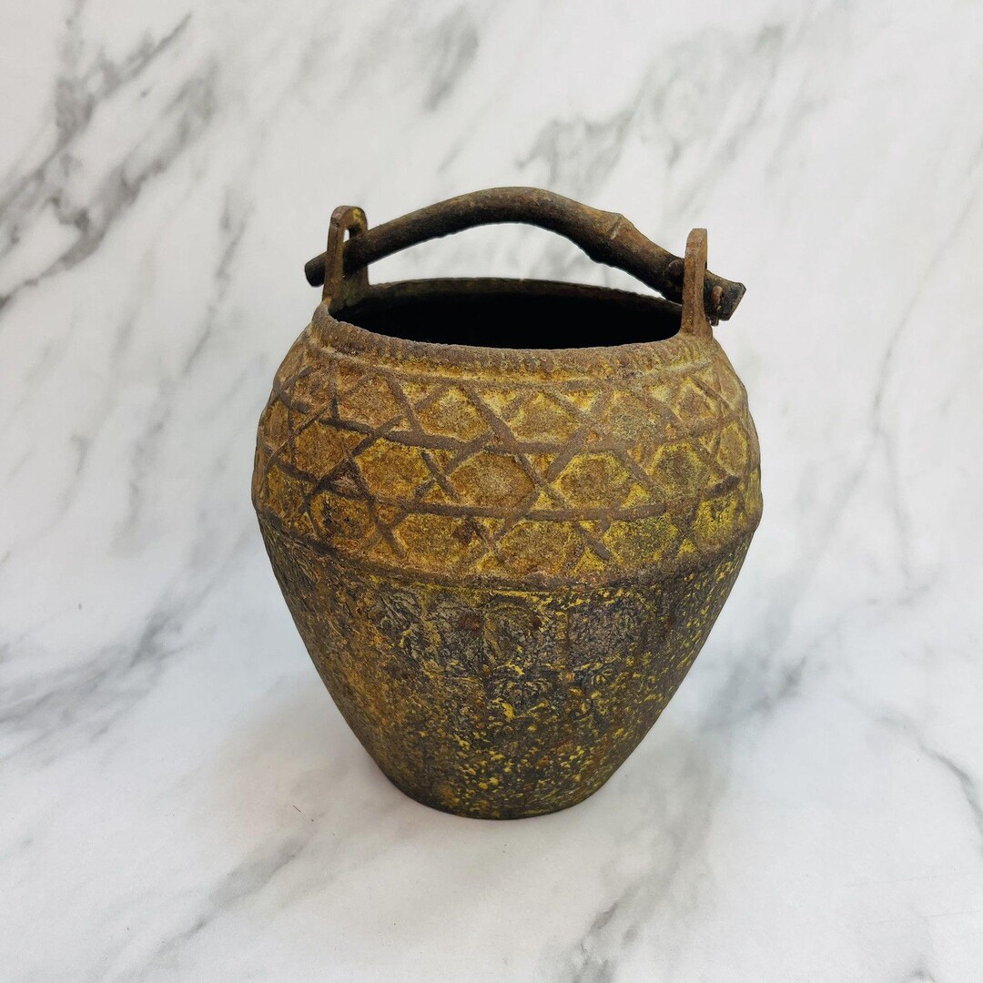 VINTAGE 1900's Japanese Cast Iron Hanging Pot; Asian Antique? Planter ...