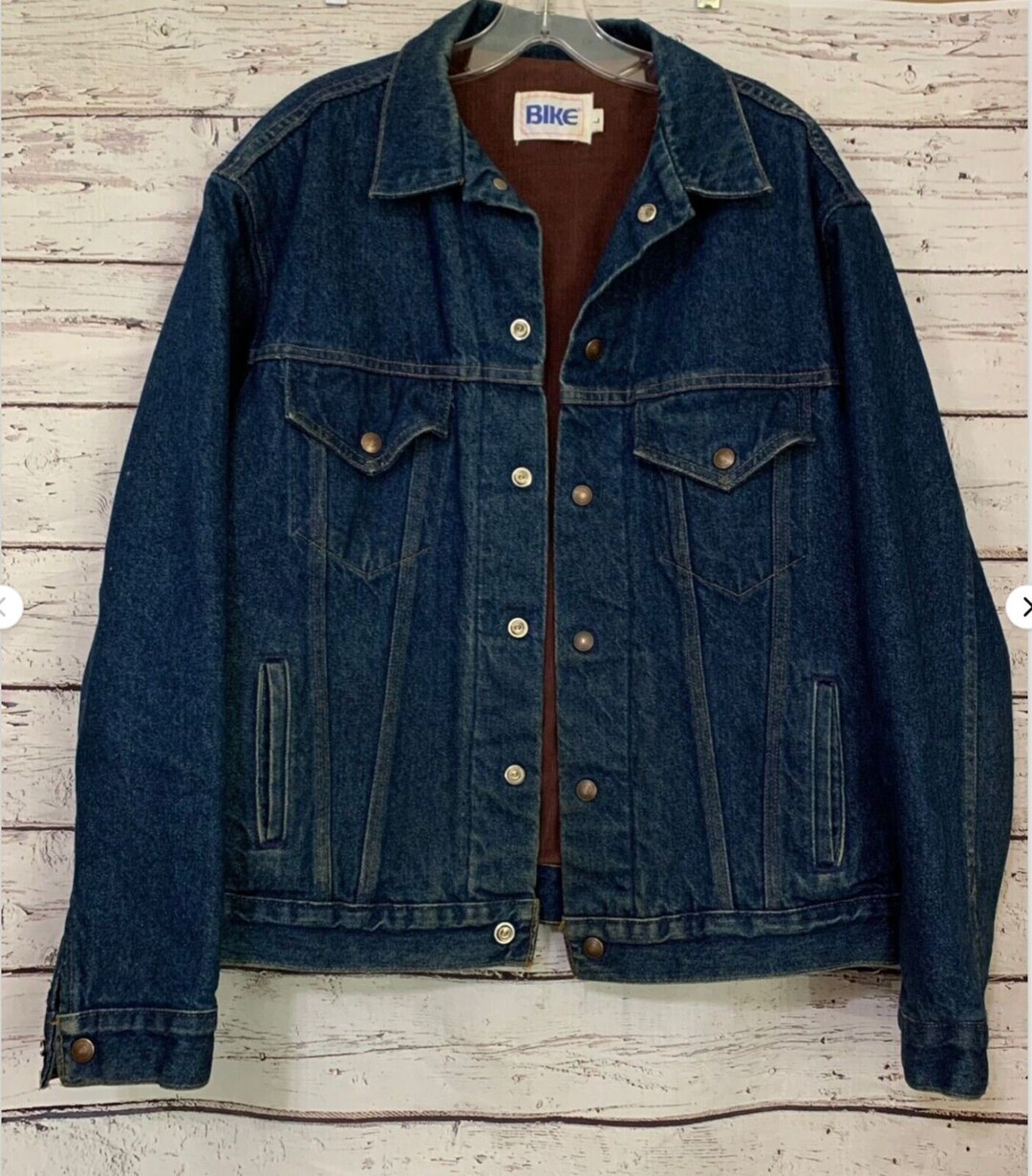 Vintage BIKE Denim Jacket LARGE Trucker ROCKABILLY Jean Jacket Snap ...