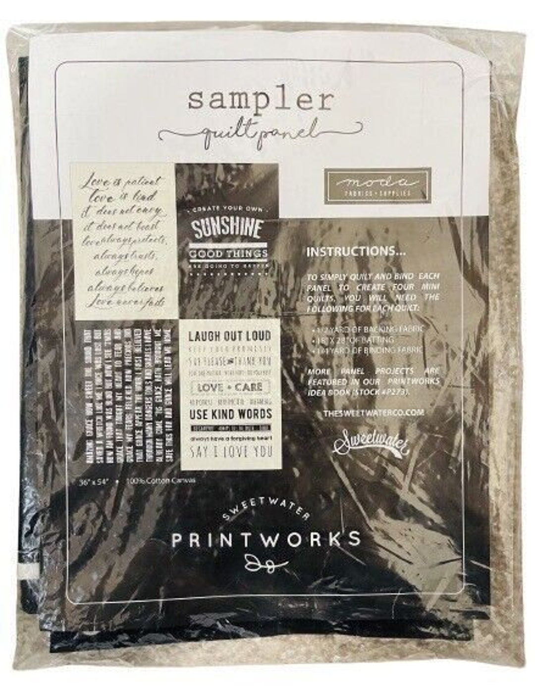 Moda SWEETWATER PRINTWORKS Sampler Quilt Panel FABRIC Love Laugh ...