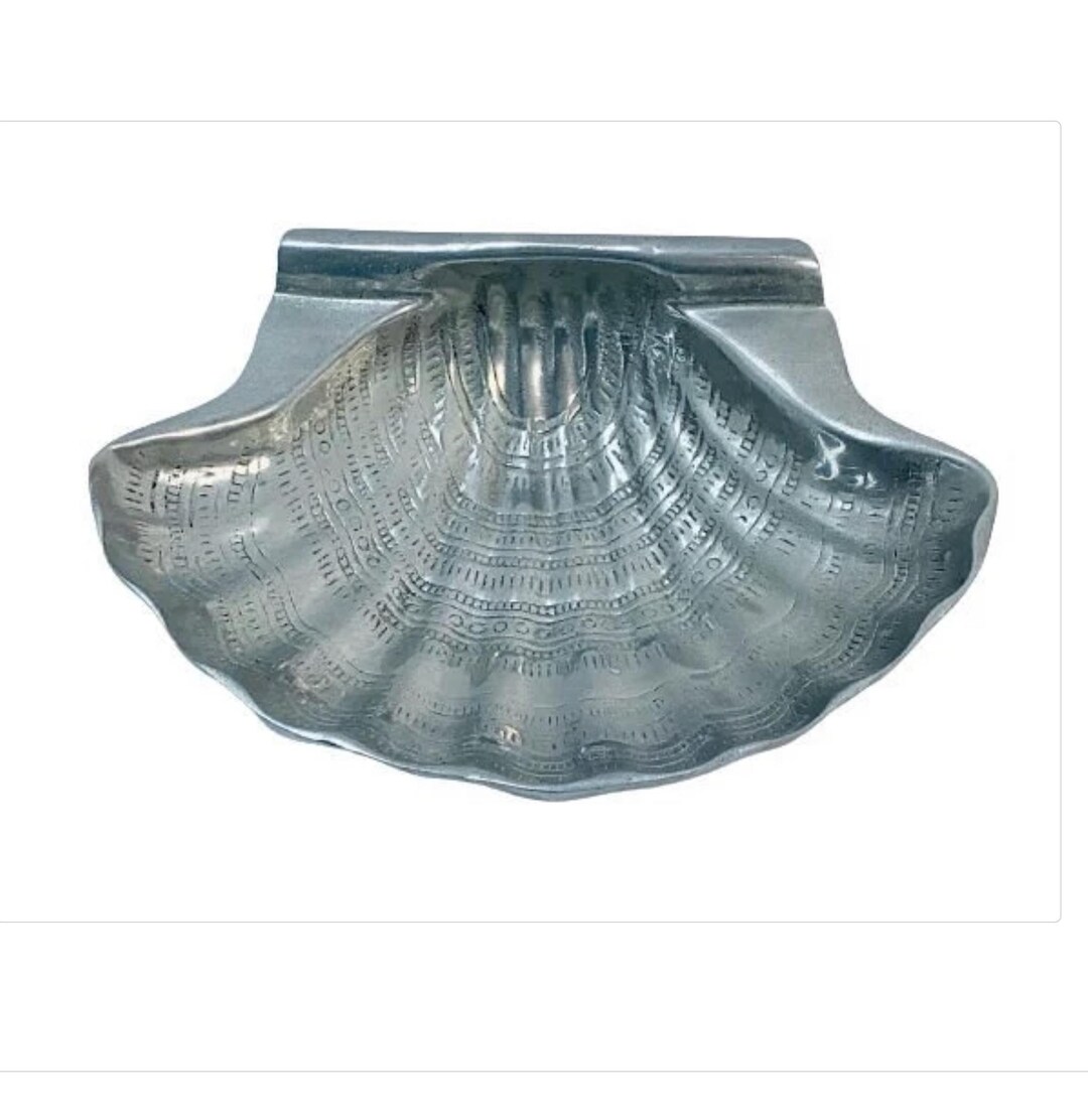 Vintage Metal Pewter Tone Seashell Bowl Clam Scallop Shell Bowl Serving ...