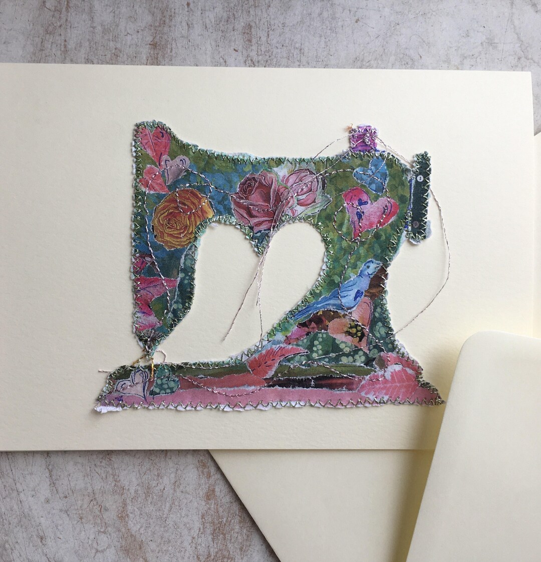 Fiddlestitch Vintage Sewing Machine Card. Embroidered Greetings Blank ...