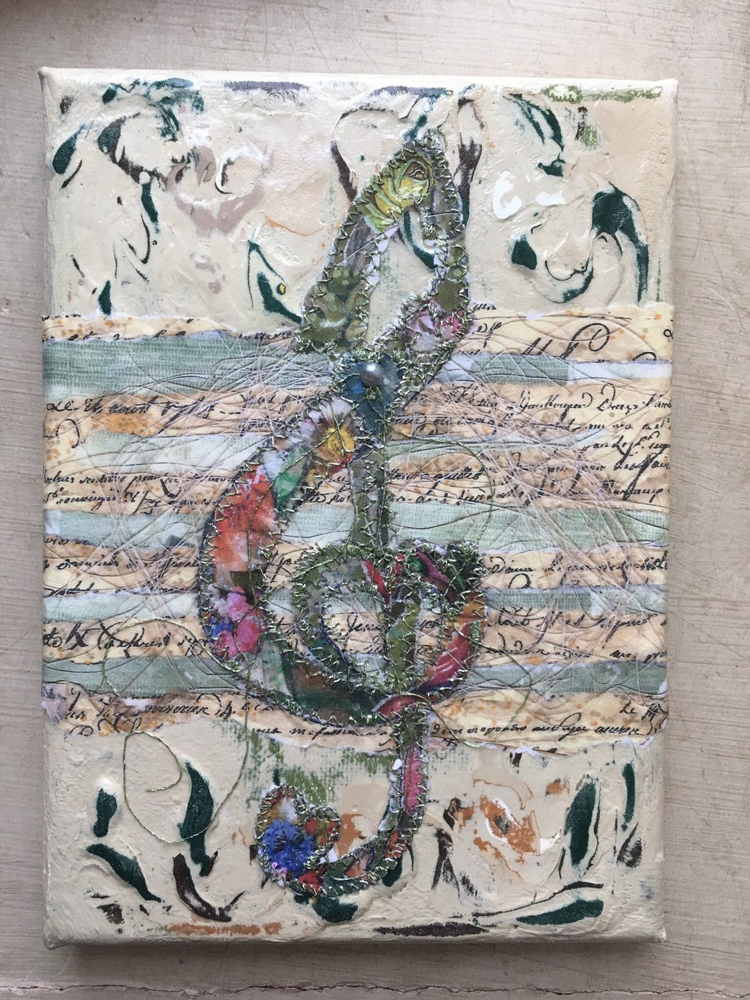 Fiddlestitch Treble Clef Hand Painted and Embroidered Canvas.a Perfect ...