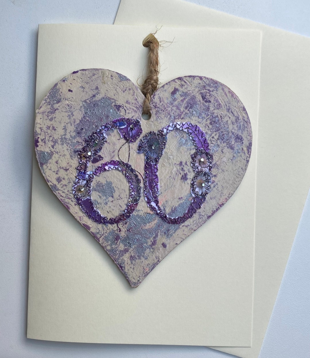 Fiddlestitch Handmade 60 Card, 60th Birthday Card. Stitched Sixty ...