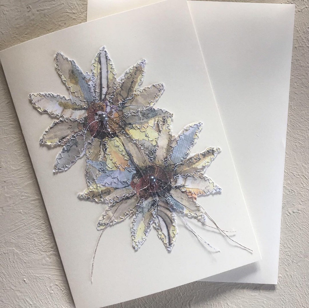 Fiddlestitch Daisy Blank Floral Card for All Occasions, Birthdays ...
