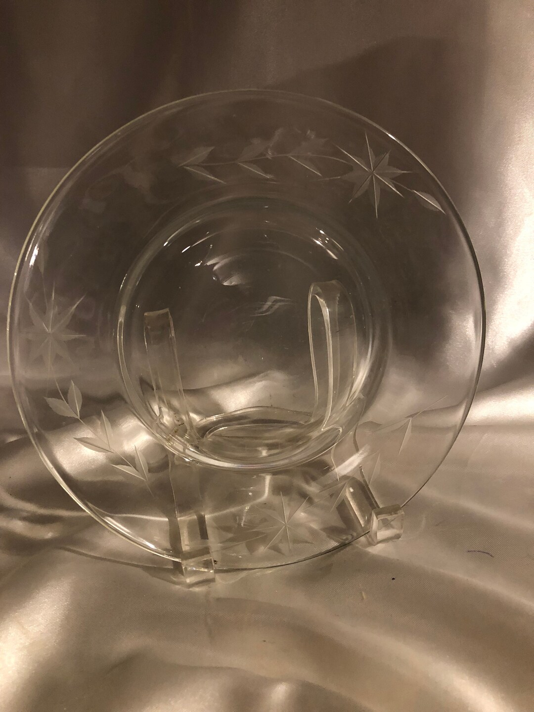 Two Glass Etched Plates - Starburst Design, Glass Plates; Etched Dish ...