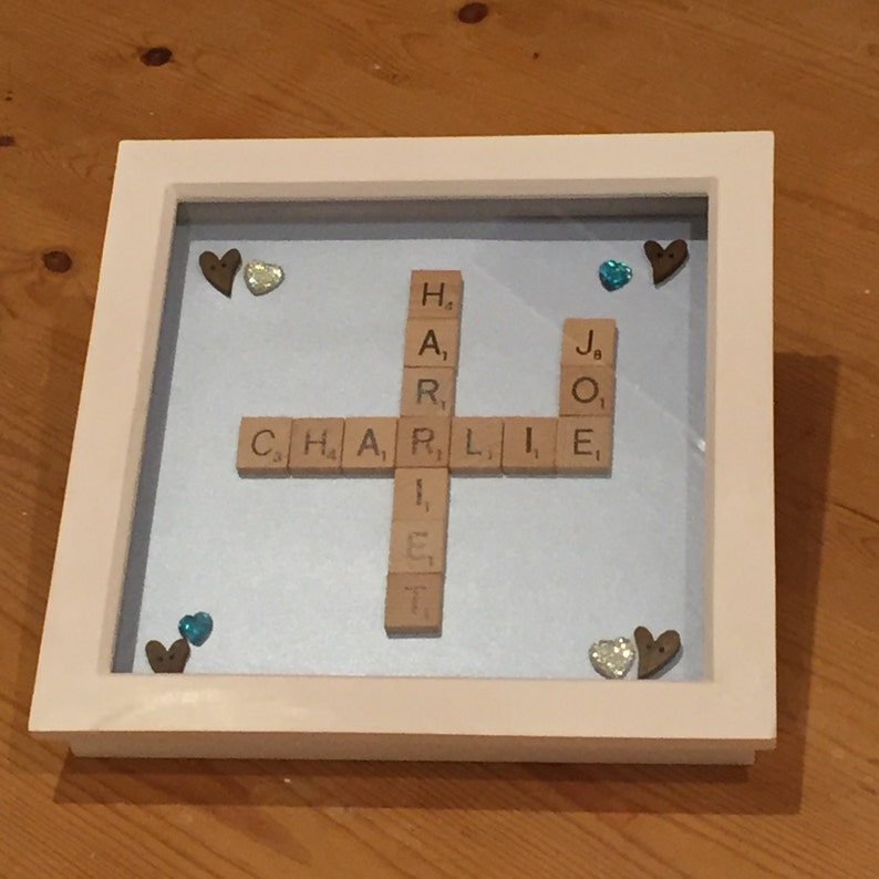 Scrabble Art Frame With Names in Deep Wood Box Frame Scrabble - Etsy UK