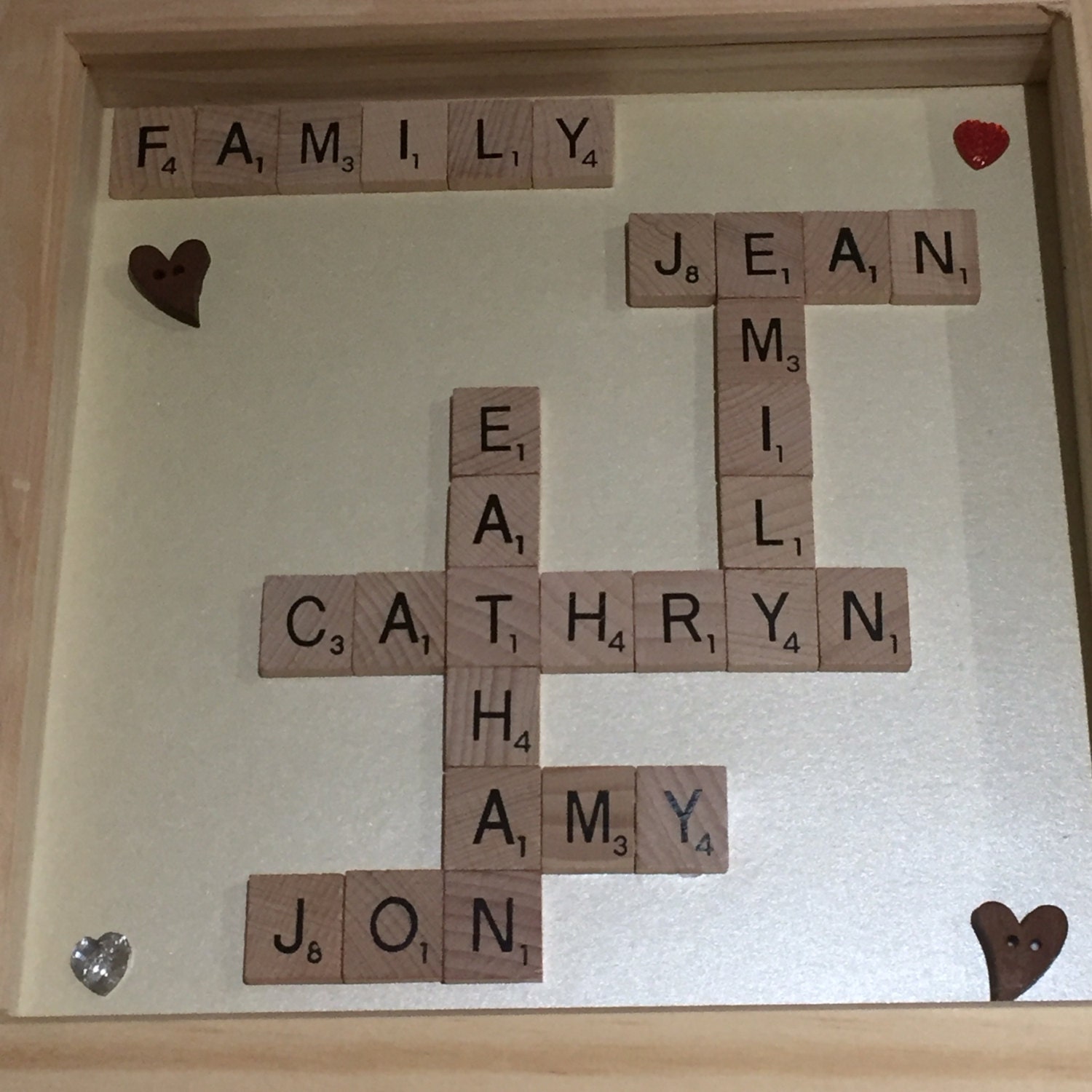 Scrabble Art Frame With Names in Deep Wood Box Frame Scrabble - Etsy UK
