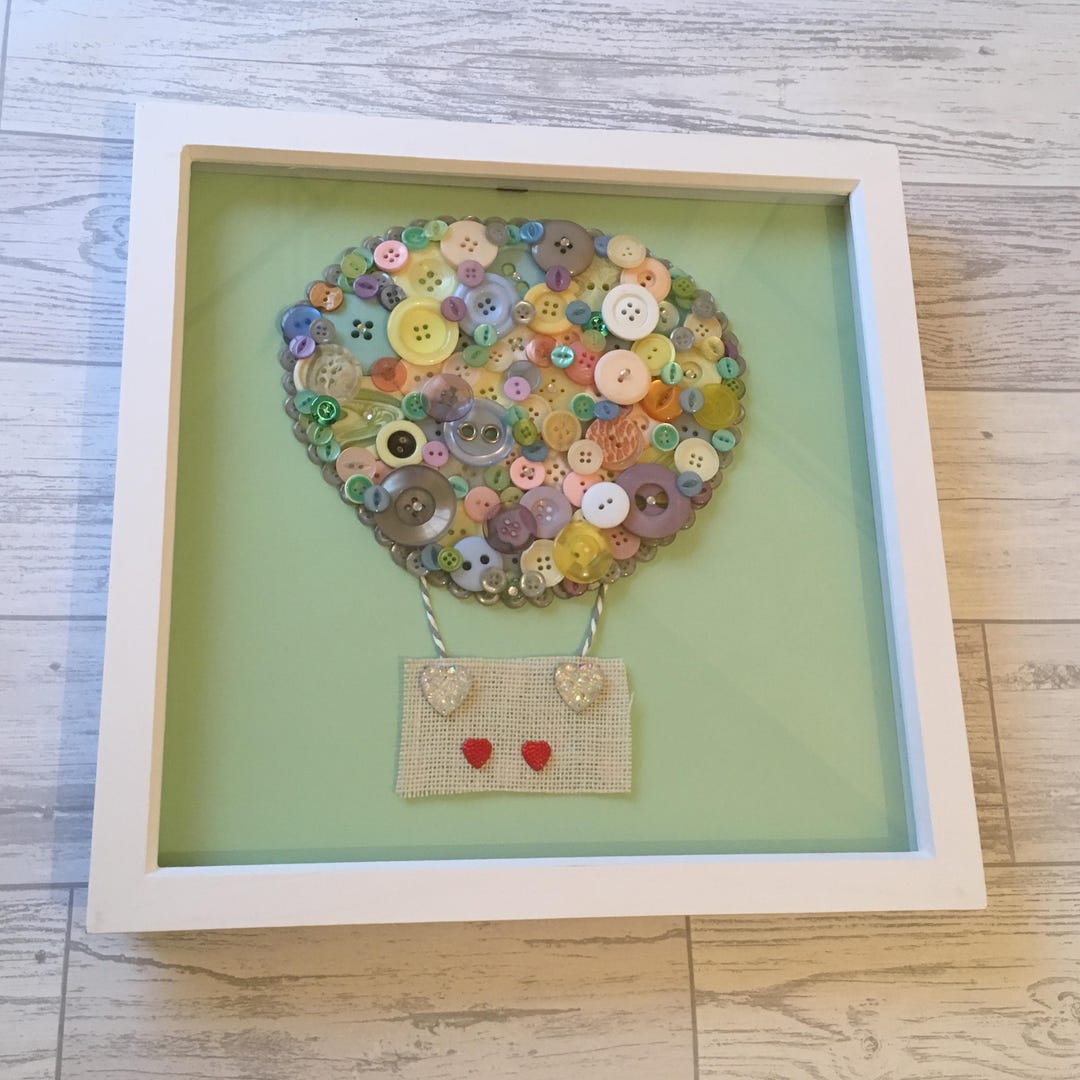 Hot Air Balloon Button Art in Frame, Button Art, Balloon Button Picture ...