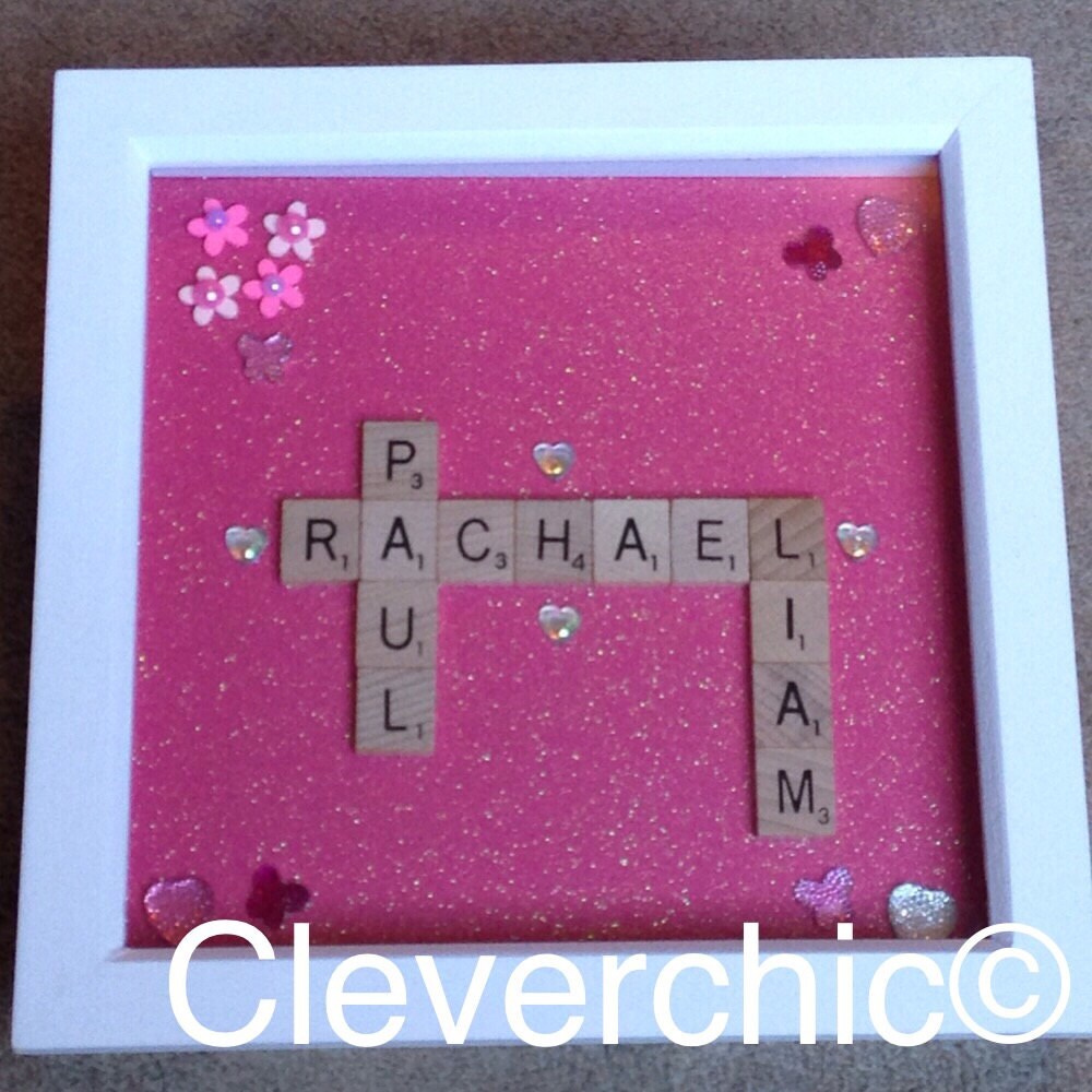 Scrabble Art Frame With Names in Deep Wood Box Frame Scrabble - Etsy UK