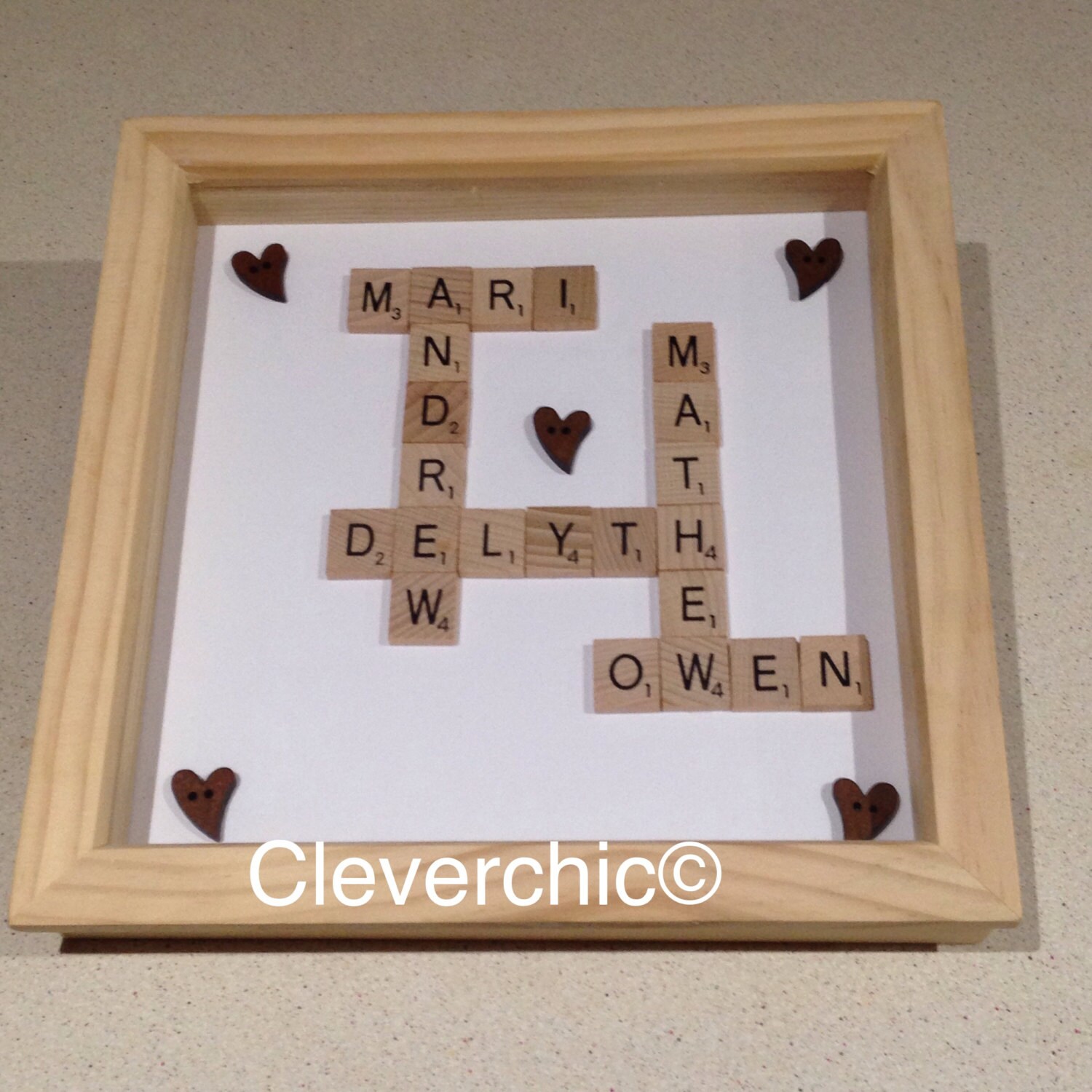 Scrabble Art Frame With Names in Deep Wood Box Frame Scrabble - Etsy UK
