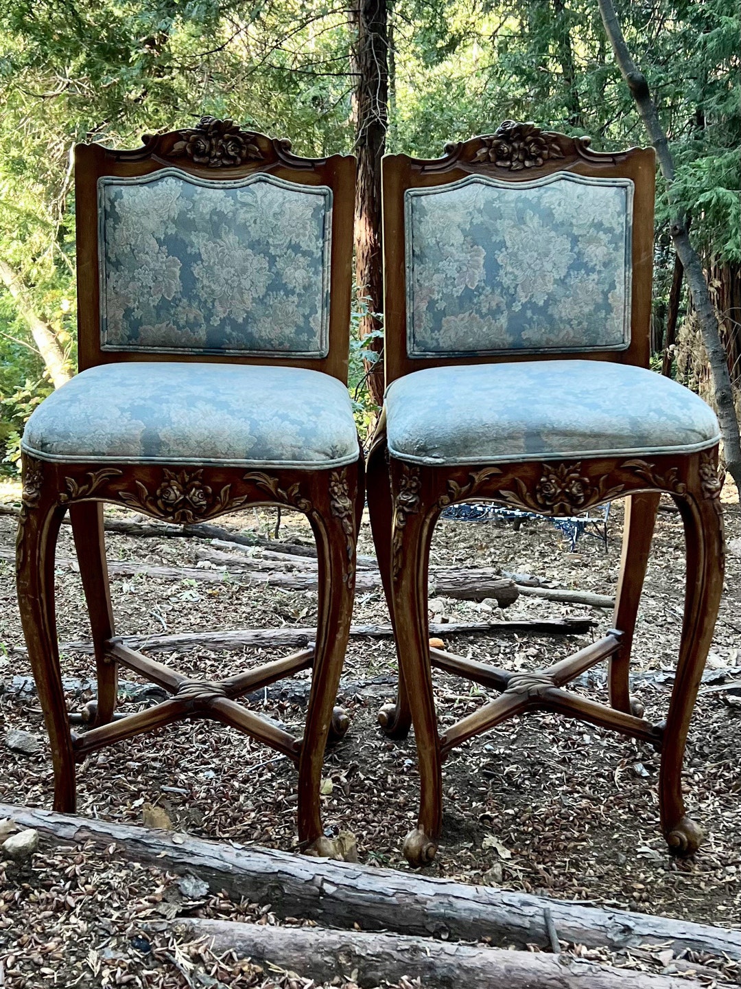 Flash Sale ! Two Bar Stools.carved Wood,extreme Detailing ,upholstery ...