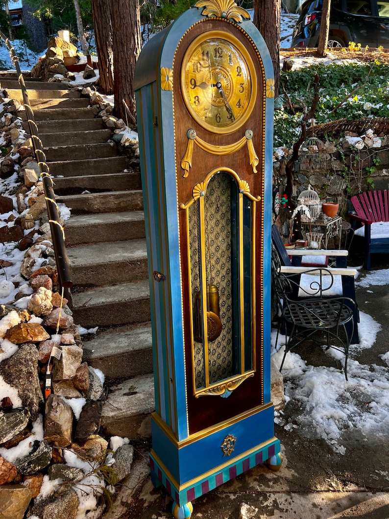 Grandfather Vintage Clock . Custom Ordered One of a Kind Peacock Colors ...