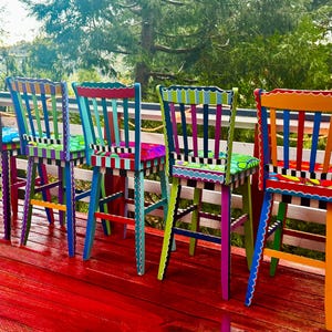 Crazy Colorful Bar Stools. Hand Painted. Upholstery Custom Made .your ...