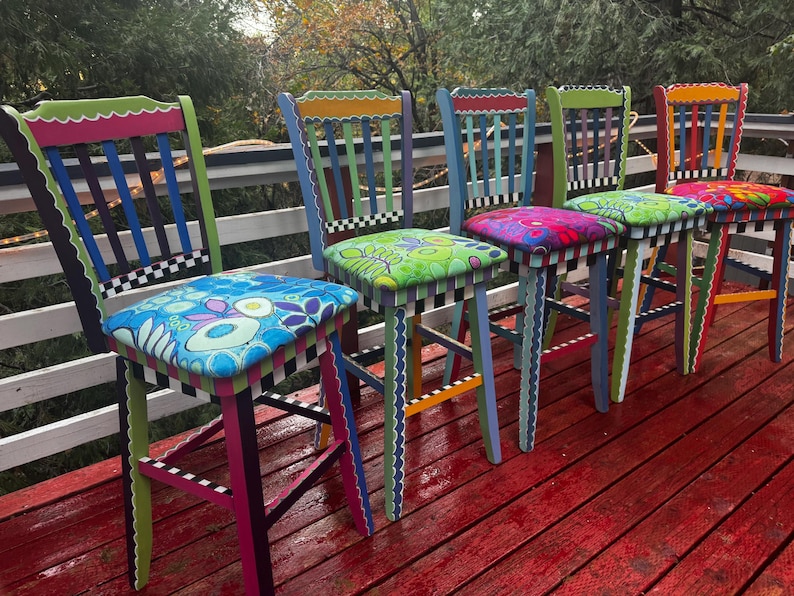 Crazy Colorful Bar Stools. Hand Painted. Upholstery Custom Made .your ...