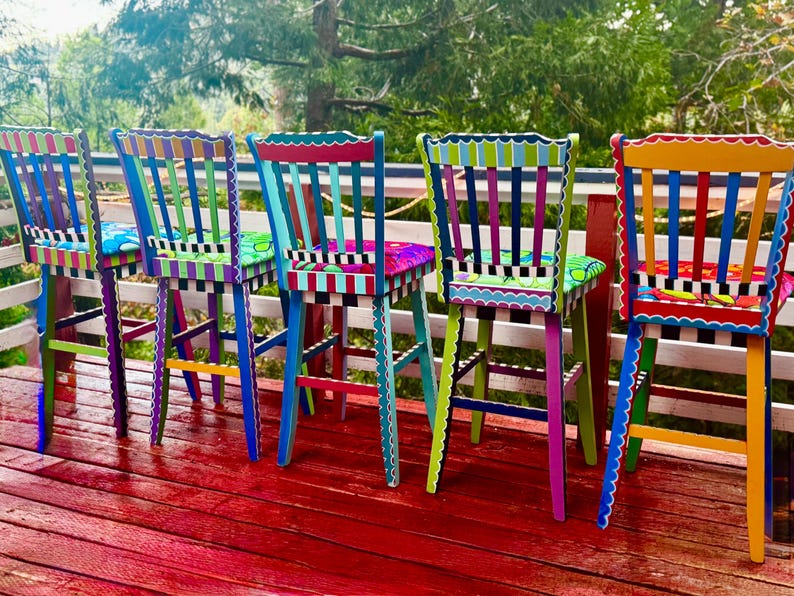 Crazy Colorful Bar Stools. Hand Painted. Upholstery Custom Made .your ...