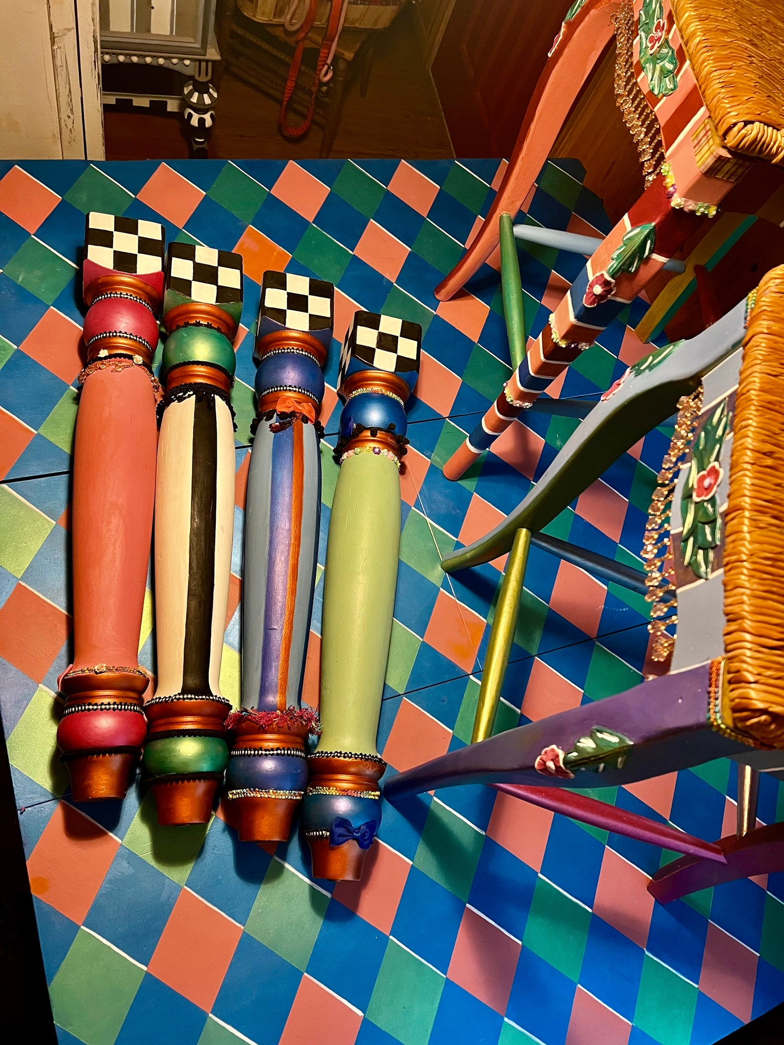 Large Craft Table Hand Painted. Whimsical , Harlequin Design . Custom ...