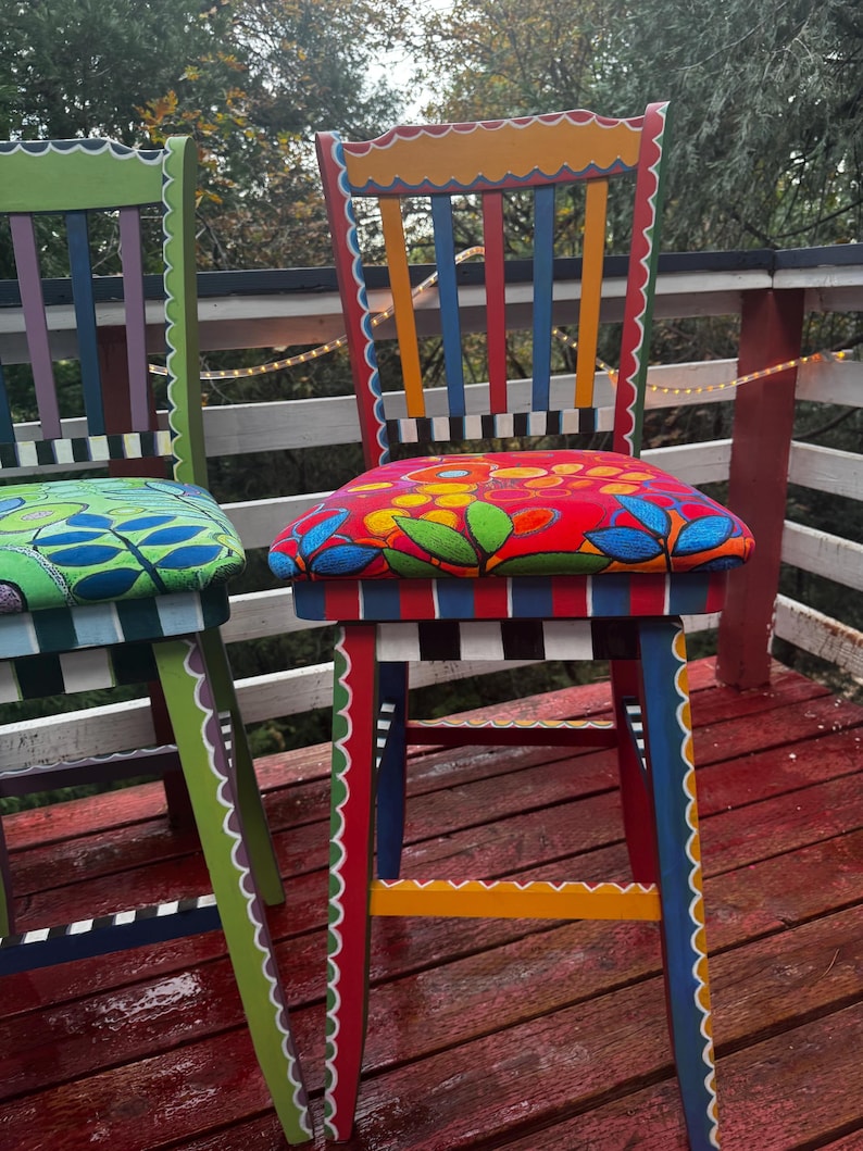 Crazy Colorful Bar Stools. Hand Painted. Upholstery Custom Made .your ...