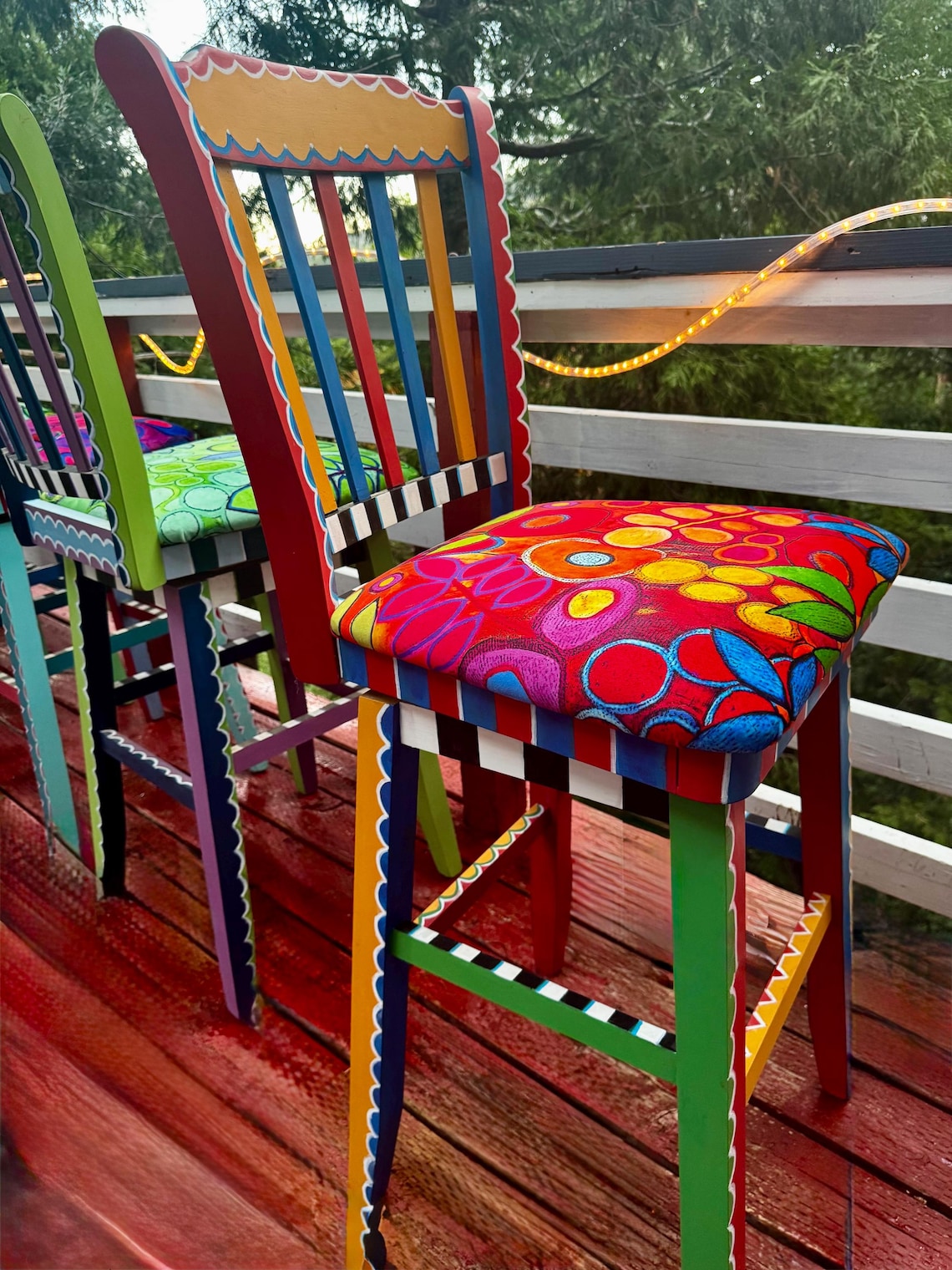 Crazy Colorful Bar Stools. Hand Painted. Upholstery Custom Made .your ...