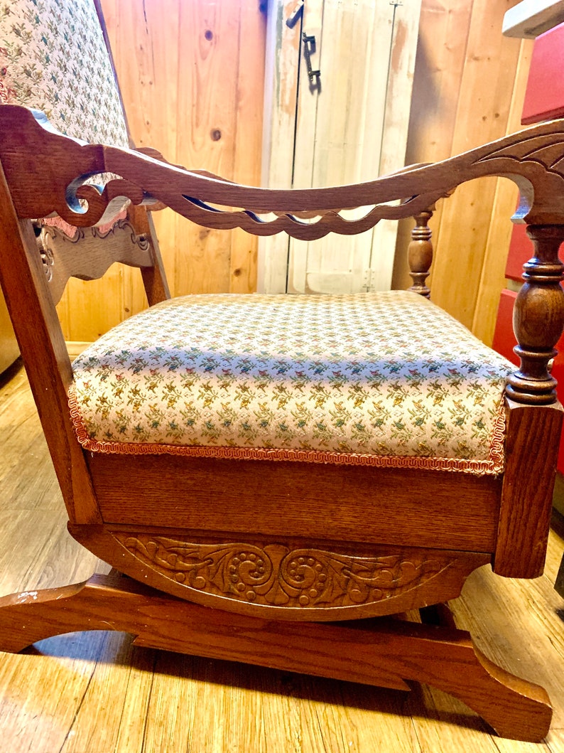 Antique Rocking Chair: Ornate Upholstered Accent Piece - Etsy