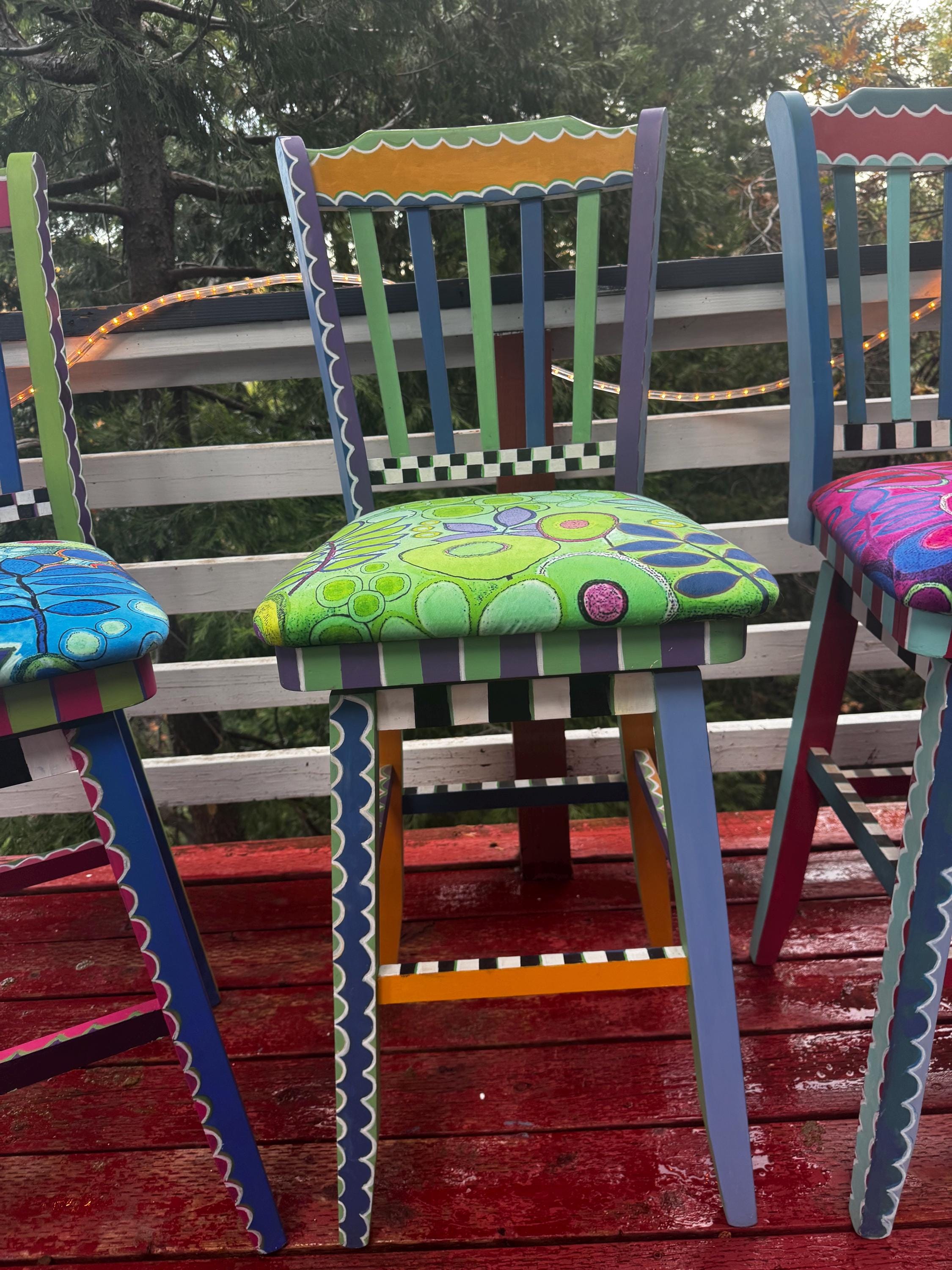 Crazy Colorful Bar Stools. Hand Painted. Upholstery Custom Made .your ...