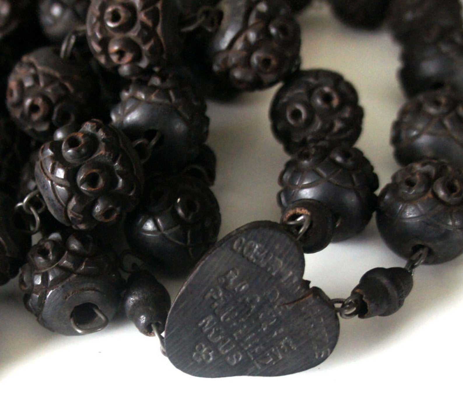 Antique Victorian Mourning Vulcanite Ebonite Flower 74" Very Long Wall ...