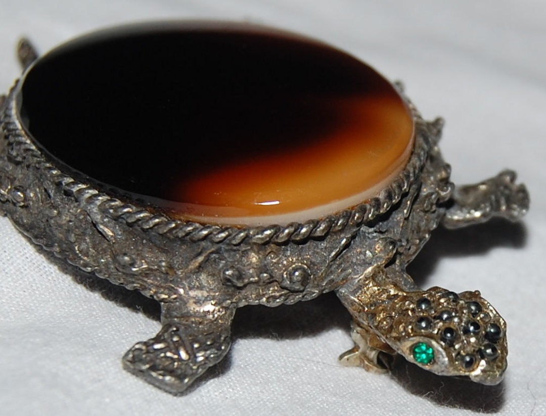 Antique Turtle Green Emerald Eyes Amber Brown Red Faux Tortoise Shell ...