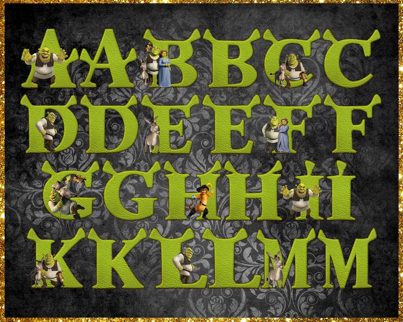 Shrek Alphabet Font Clipart Instant Download Digital Letters | Etsy