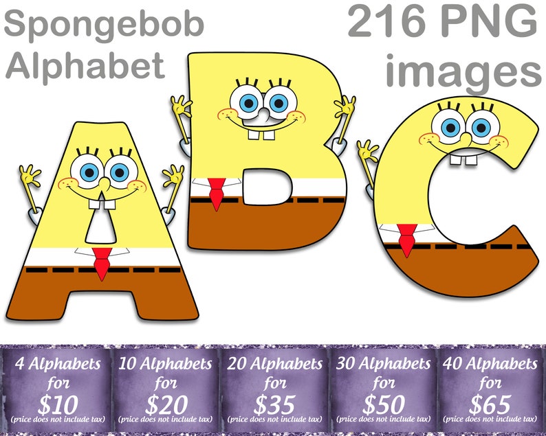 Spongebob Squarepants Alphabet Font Clipart Instant Download | Etsy